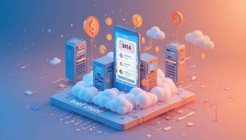 Isometric Smartphone App Interface with Cloud Network and Data Servers ...
