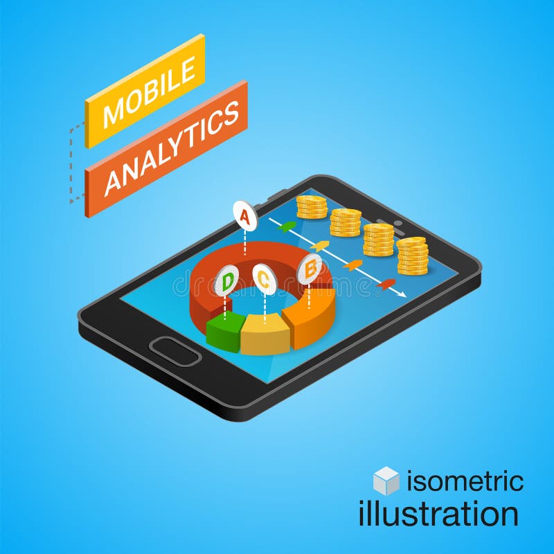 Isometric Smartphone with Graphs. Mobile Analytics Concept. Stock ...