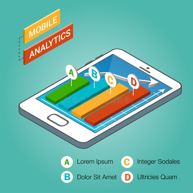 Isometric Smartphone with Graphs. Mobile Analytics Concept. Modern ...