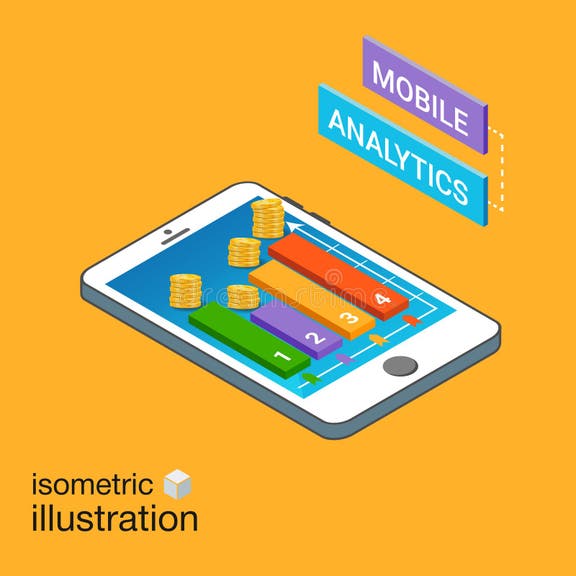 Isometric Smartphone with Graphs. Mobile Analytics Concept. Modern ...