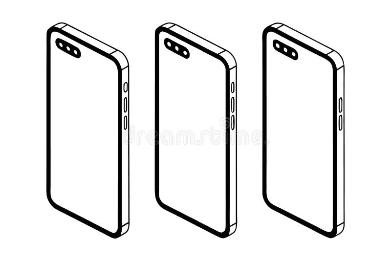 Isometric Smartphone Illustrations Front Back and Side Views on White ...