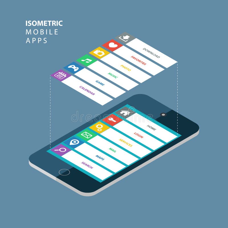 Isometric Smartphone with an Interface Elements. Isometric Mobile Apps ...