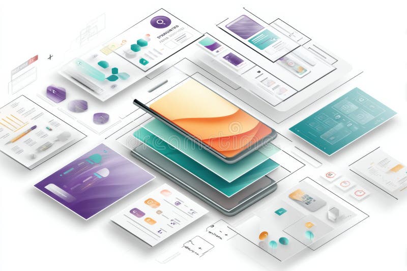 Isometric Smartphone Mockup Showcasing Innovative UI Screen Features ...