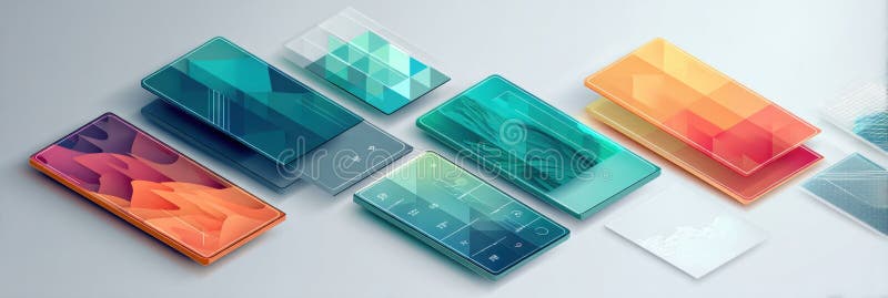 Isometric Smartphone Mockup Showcasing Layered User Interface Screens ...