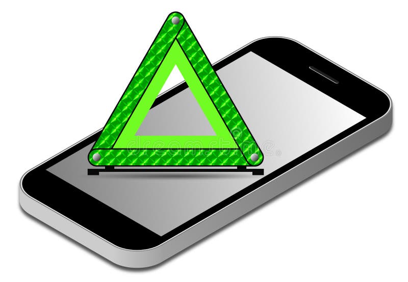Isometric Smartphone and Warning Triangle Reflector Stock Illustration ...