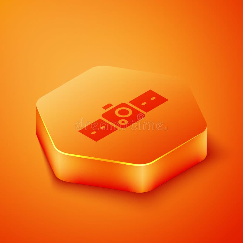Isometric Smartwatch Icon Isolated on Orange Background. Orange Hexagon ...