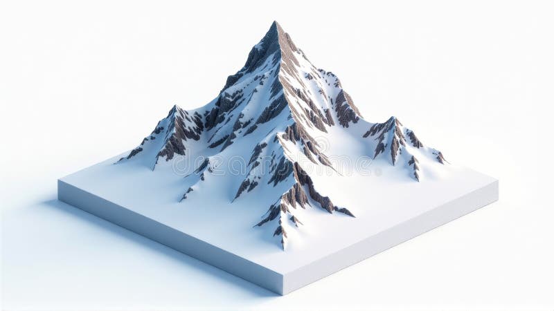 Isometric Snowy Mountain Peak on White Background - 3D Render Stock ...