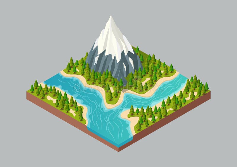 Isometric Snowy Mountain with Pines Forest Stock Vector - Illustration ...