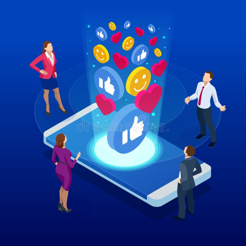 Isometric Social Media and Social Network Concept with Smartphone ...