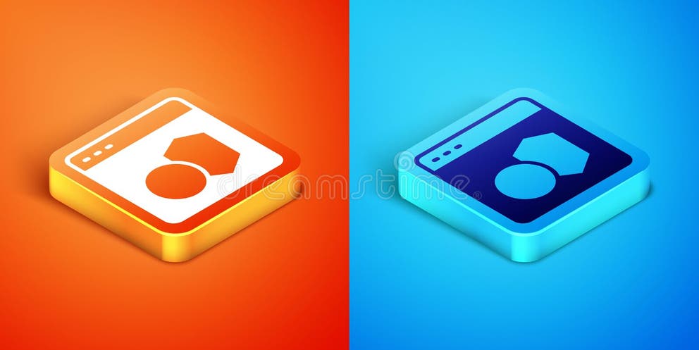 Isometric Software, Web Developer Programming Code Icon Isolated on Orange and Blue Background ...