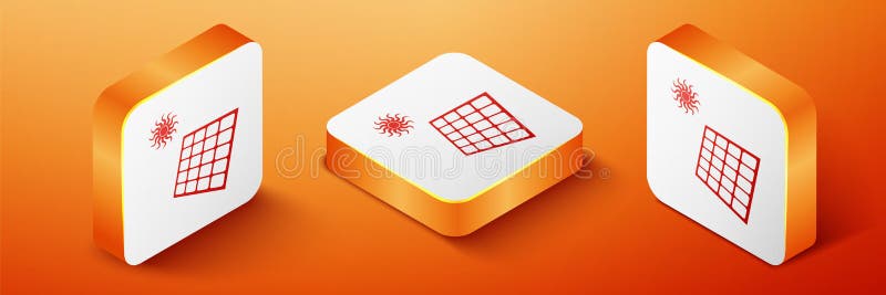 Isometric Solar Energy Panel and Sun Icon Isolated on Orange Background ...