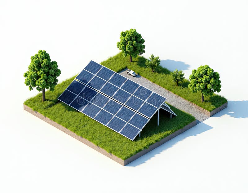 Isometric Solar Panel Installation with Green Energy Stock Illustration ...