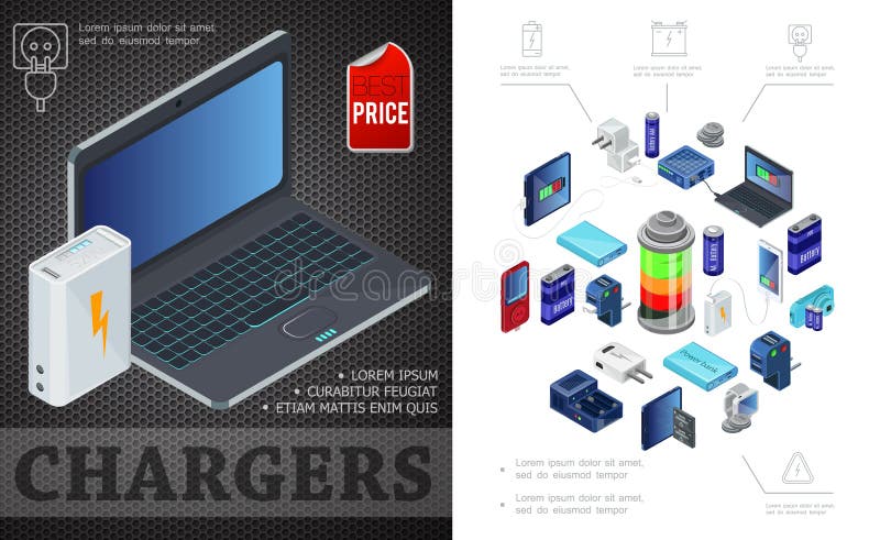 Isometric Sources of Charging Composition Stock Vector - Illustration ...