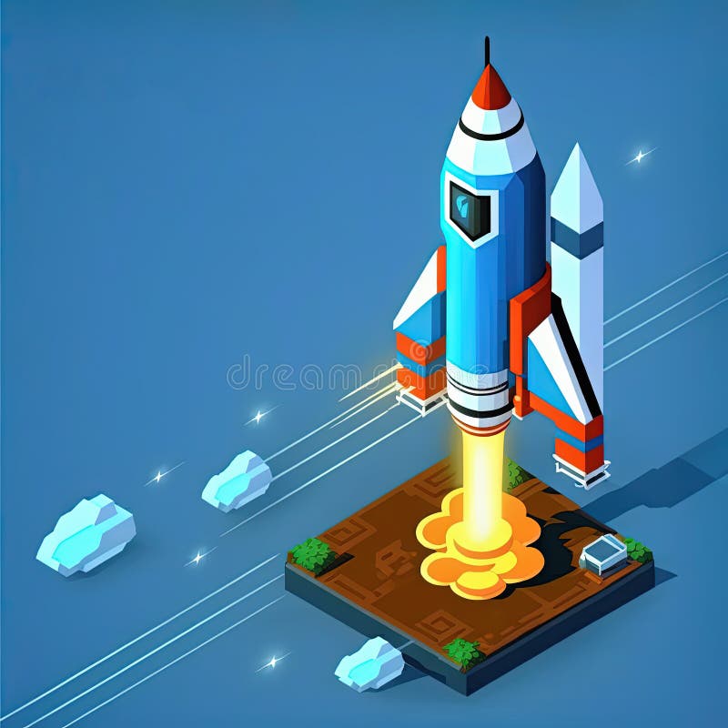Isometric Space Rocket Launch on Blue Sky Background, Generative AI ...