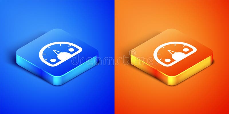 Isometric Speedometer Icon Isolated on Blue and Orange Background ...
