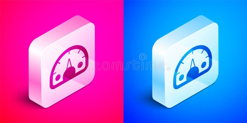 Isometric Speedometer Icon Isolated on Pink and Blue Background. Silver ...