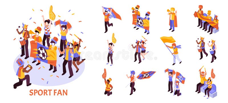 Isometric Sport Fan Icons with Illustration Set Stock Illustration ...