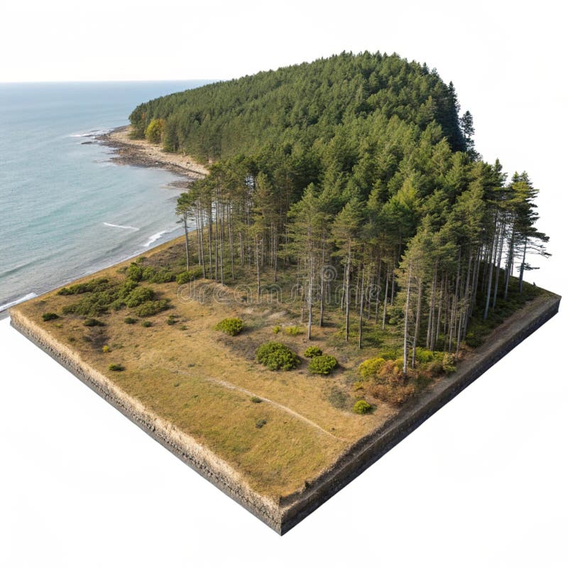 Isometric Square Land with Ocean and Forest Trees Isolated on ...
