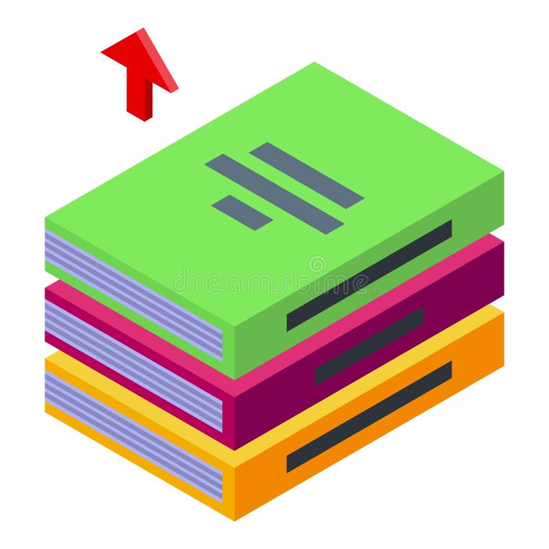 Isometric Stack of Colorful Books with Red Arrow Stock Vector ...