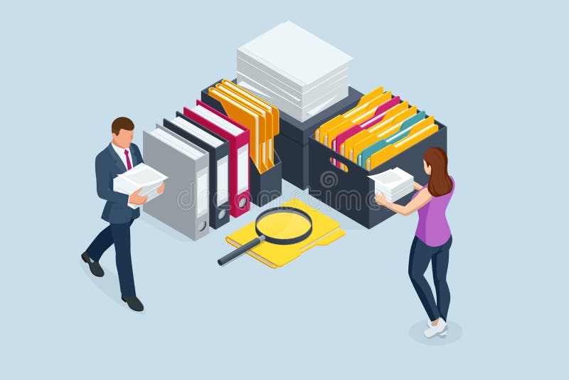 Isometric Stacks of Paperwork and Files in the Office, Bureaucracy ...