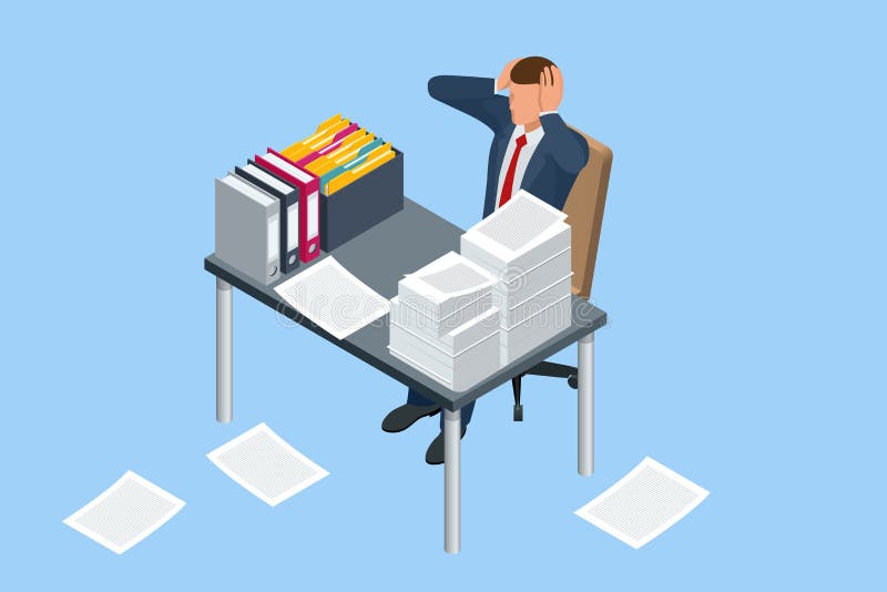 Isometric Stacks of Paperwork and Files in the Office, Bureaucracy ...