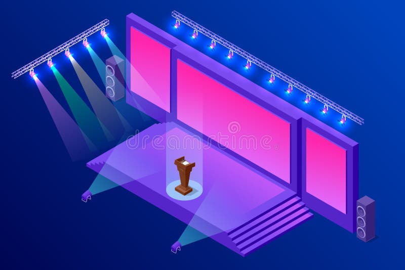 Isometric Stand for Press Conference with Microphones, Equipped Place ...