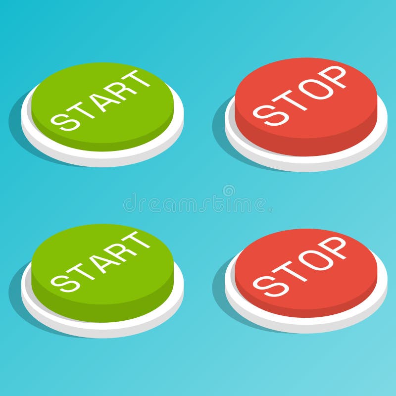 Isometric Start Stop Button Flat Vector Stock Vector - Illustration of ...