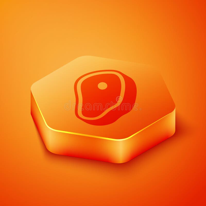 Isometric Steak Meat Icon Isolated on Orange Background. Orange Hexagon ...