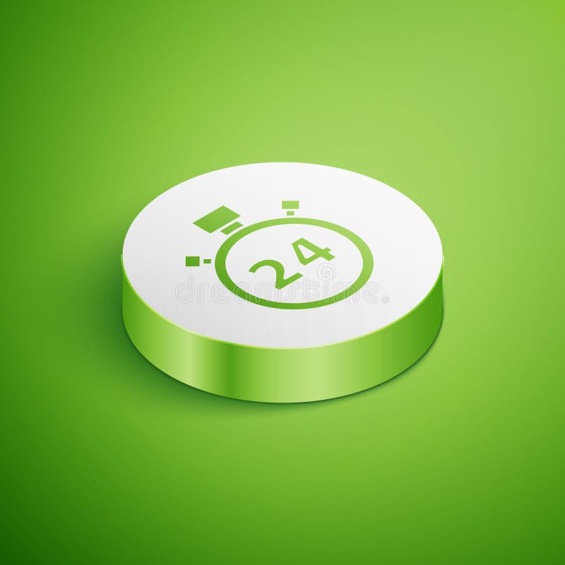 Isometric Stopwatch 24 Hours Icon Isolated on Green Background. All Day ...