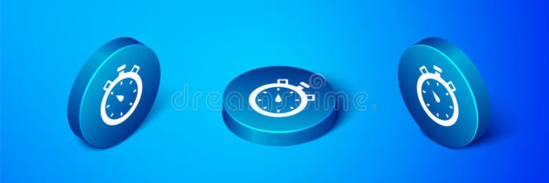 Isometric Stopwatch Icon Isolated on Blue Background. Time Timer Sign ...