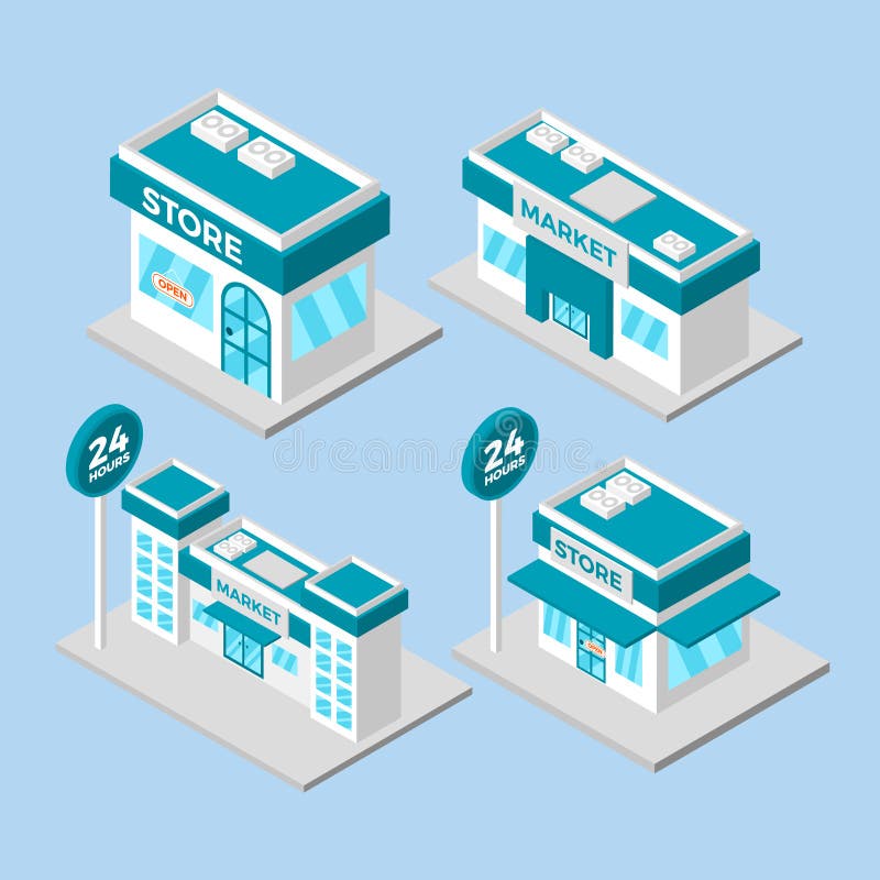 Isometric Store Collection Concept Vector Illustration Stock ...