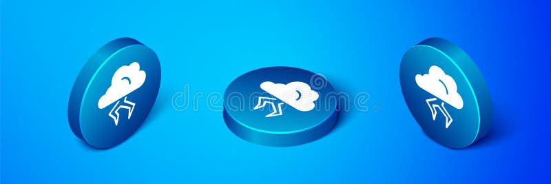 Isometric Storm Icon Isolated on Blue Background. Cloud and Lightning ...