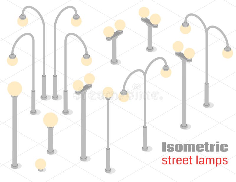 Isometric Street Lamps Set. Stock Vector - Illustration of detail ...