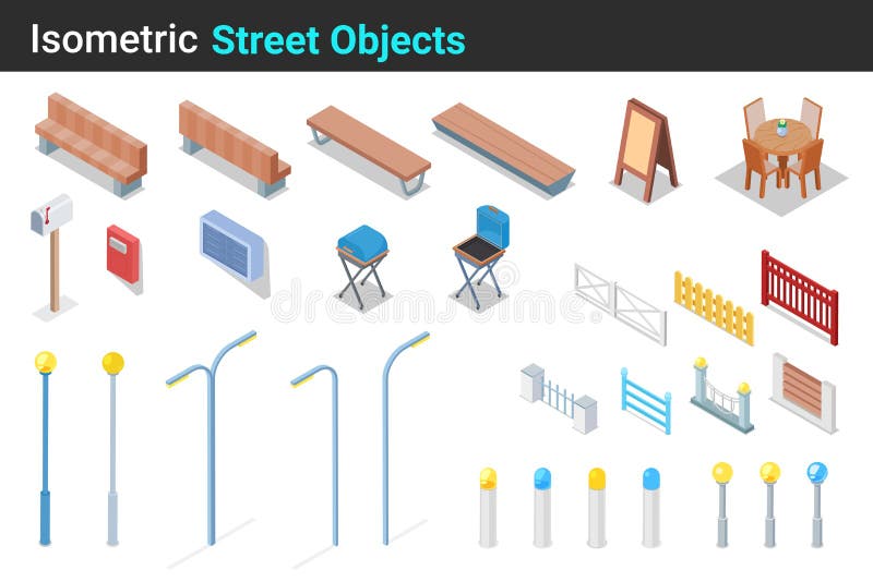 Street Objects Set Isometric View. Vector Stock Vector - Illustration ...