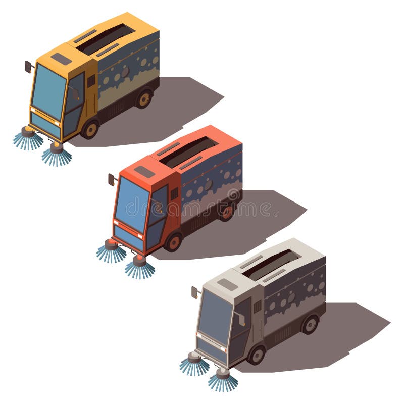 Isometric Street Sweeper Machine Isolated Stock Vector - Illustration ...