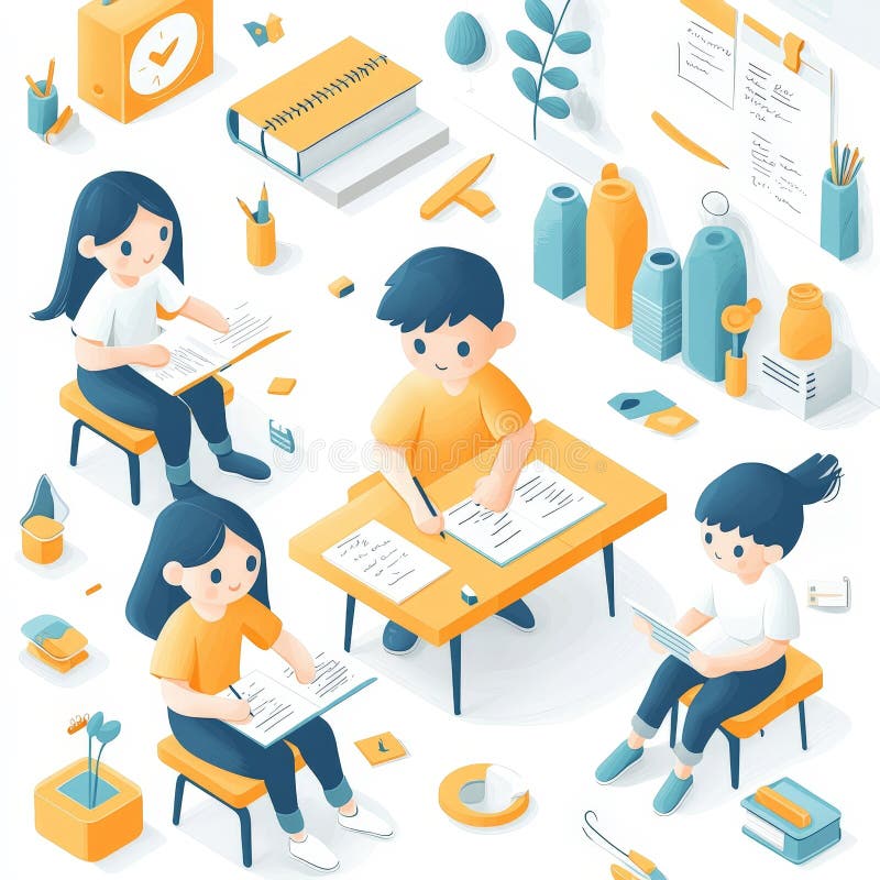 Isometric Study Group Illustration Stock Illustration - Illustration of knowledge, young: 348695807