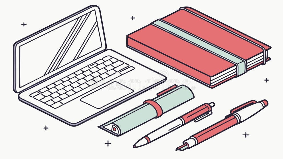 Isometric Study Setup, Laptop, Books, Writing Instruments. Vector ...