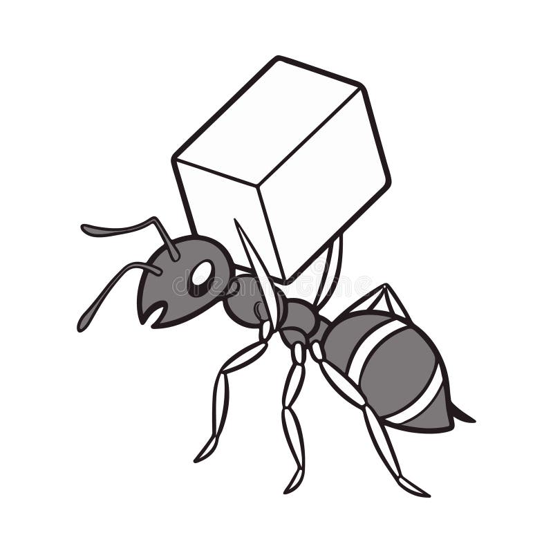 Isometric-style Ant Holding Sugar Cube in Bold Flat Shapes with Clean ...