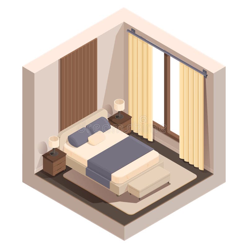 Isometric Stylish Modern Bedroom Stock Illustration - Illustration of ...
