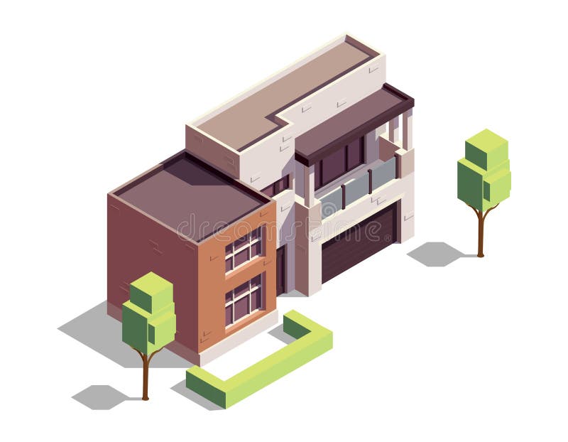 Isometric Suburban Building Stock Vector - Illustration of living ...
