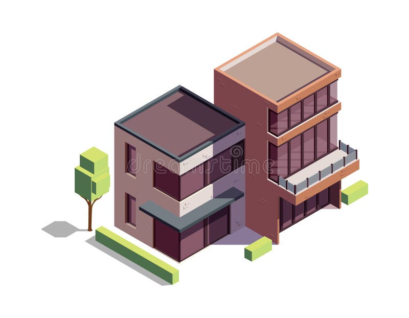 Isometric Suburban Building Stock Vector - Illustration of living ...