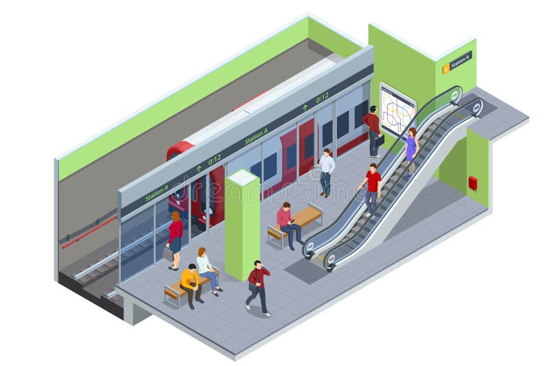 Isometric Subway Station Platform. Included Underground Train, Station ...