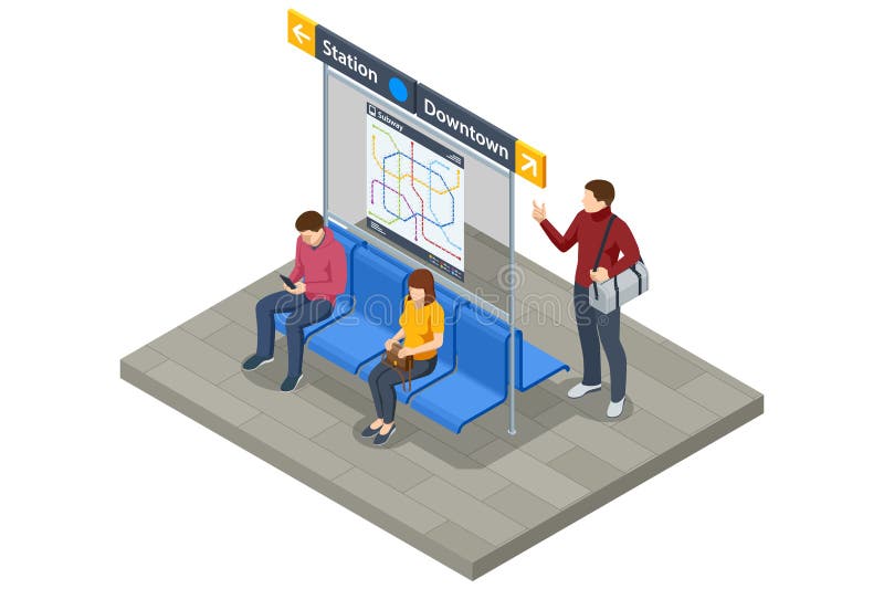 Isometric Subway Station Platform. Metro or Subway Map. Underground Way ...