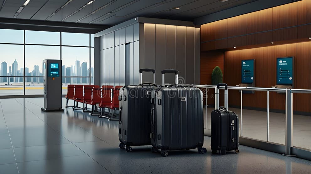 Isometric Suitcase and Briefcase Placed beside a Boarding Gate Stock ...