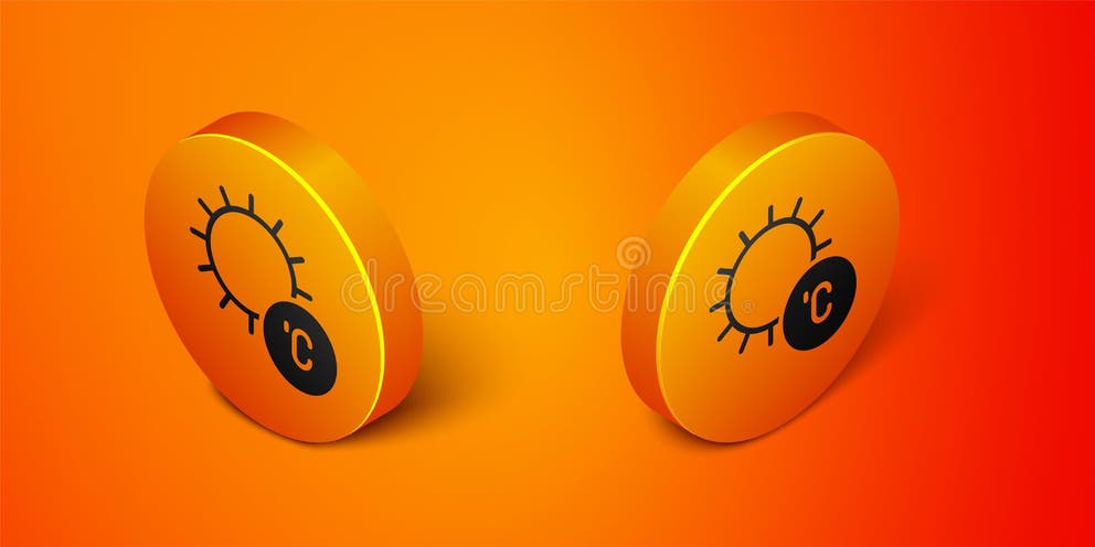 Isometric Sun Icon Isolated on Orange Background. Orange Circle Button ...