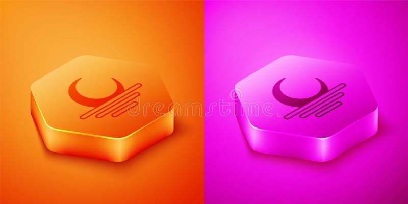Isometric Sunset Icon Isolated on Orange and Pink Background. Hexagon ...