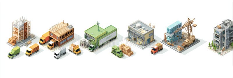 Isometric Supply Chain Graphic Illustrating Processes for Building ...