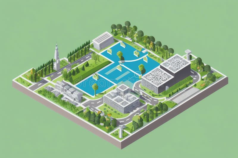 Isometric Sustainable City with Trees. Generative AI Stock Illustration ...