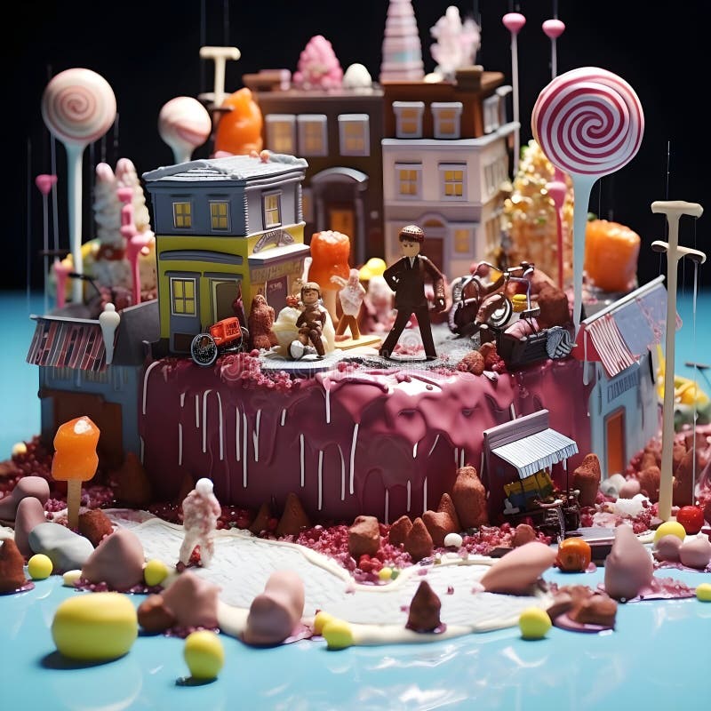 Isometric Sweet City 3d Illustration on Pink Background. 3D Rendering ...