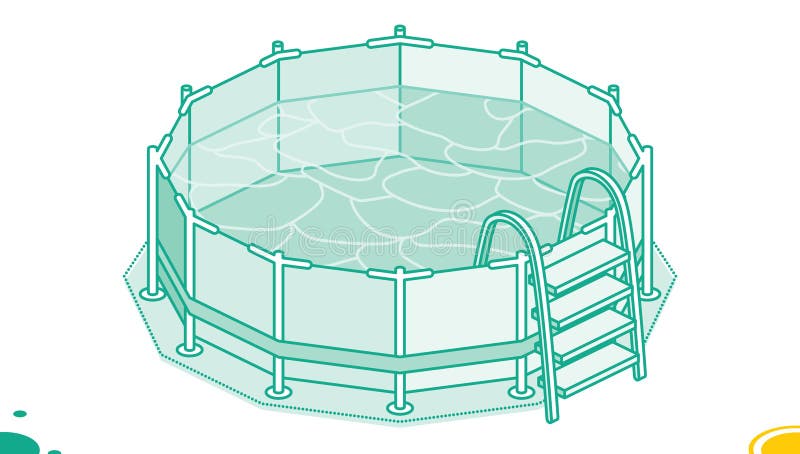Isometric Swimming Pool in Outline Style. Empty Home Pool with Ladder ...